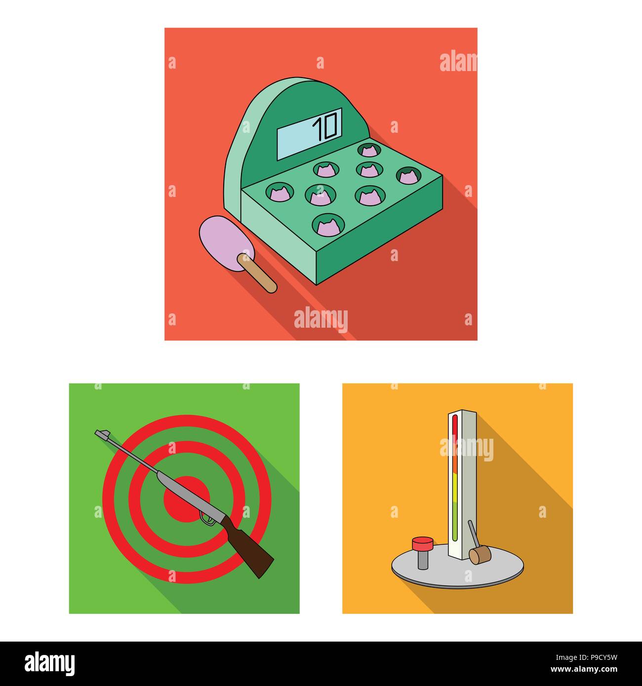 Amusement park flat icons in set collection for design. Equipment and attractions vector symbol ...