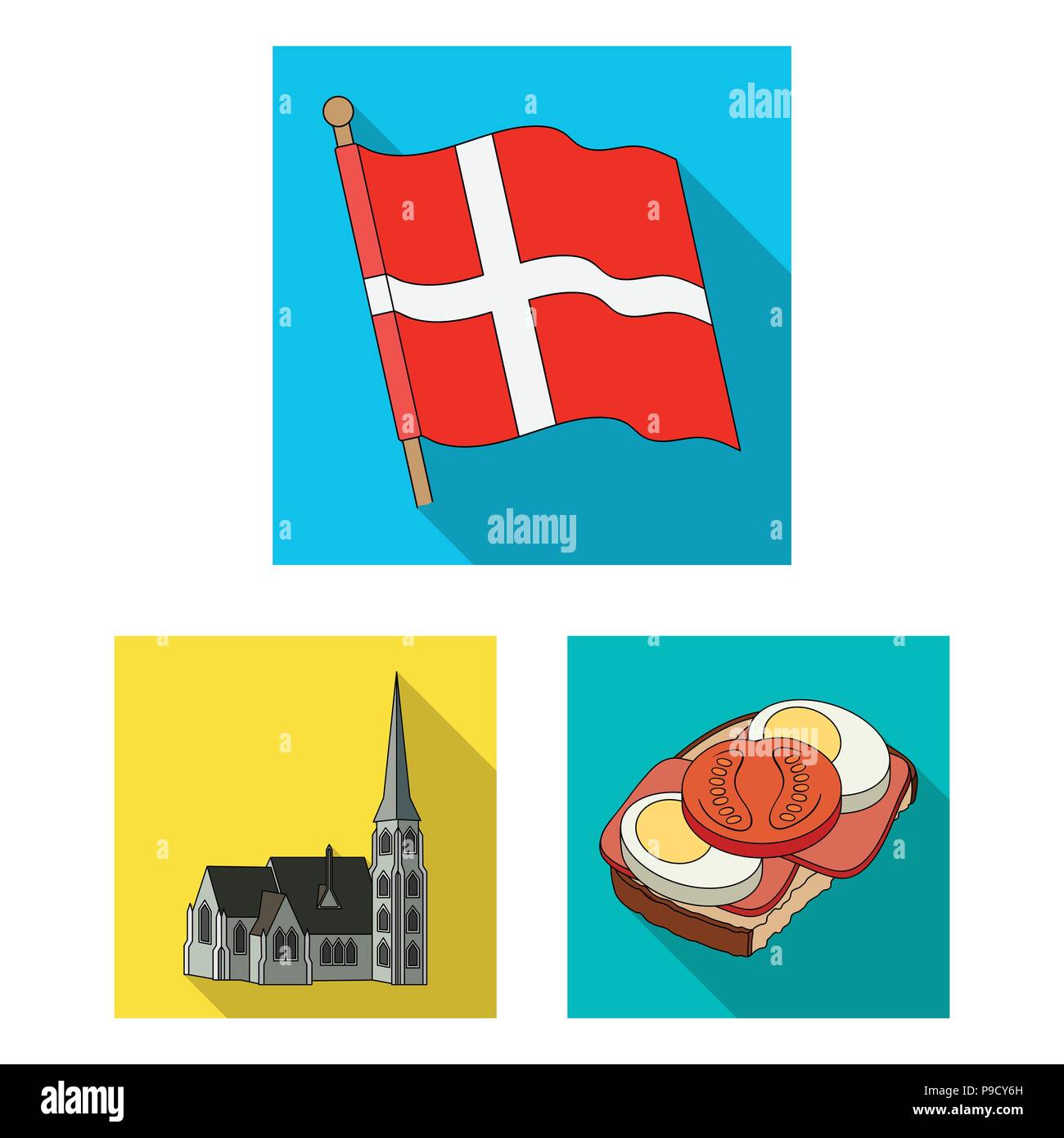 Traveling in Denmark flat icons in set collection for design. Denmark ...