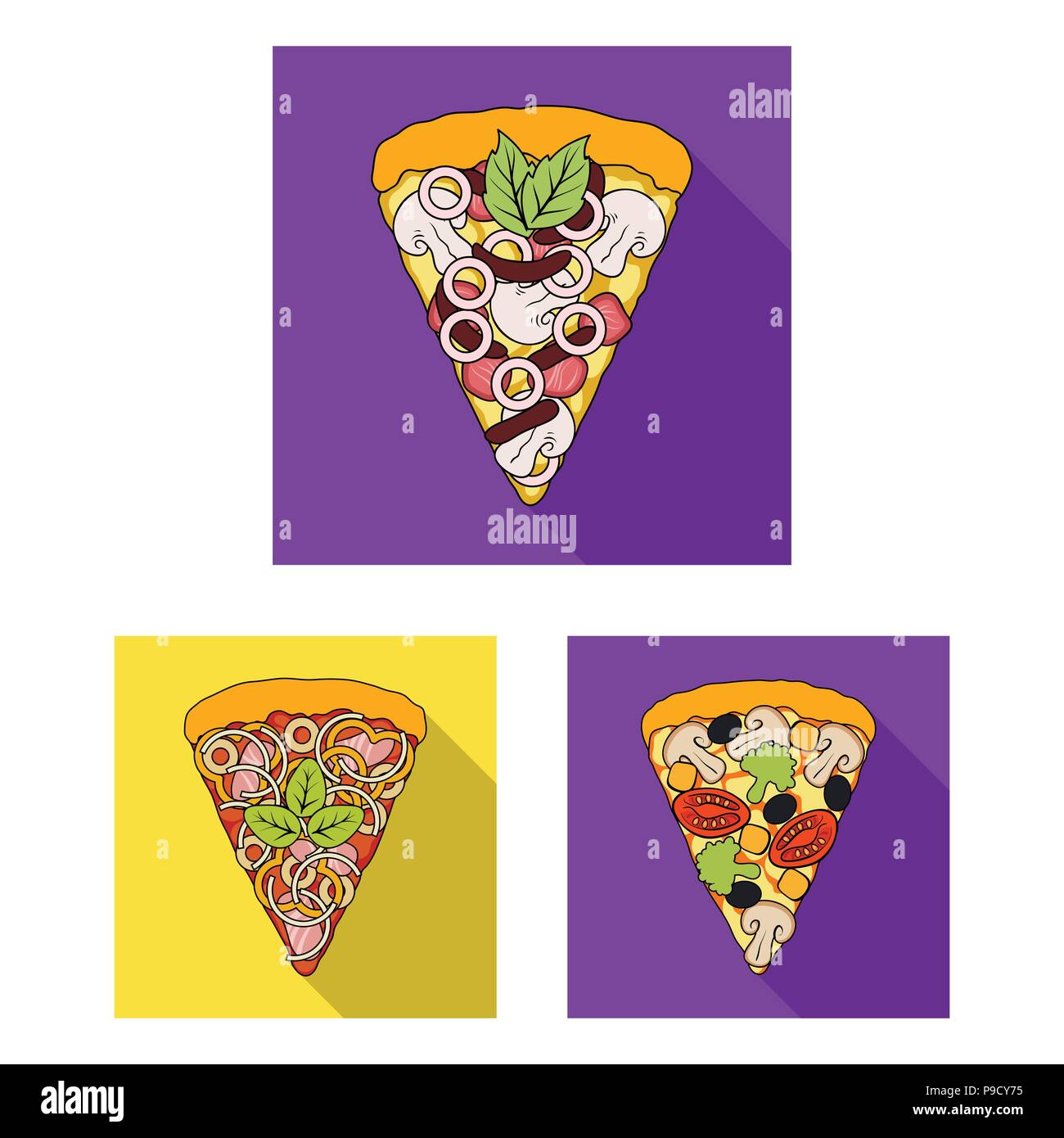 Different pizza flat icons in set collection for design.Pizza food ...