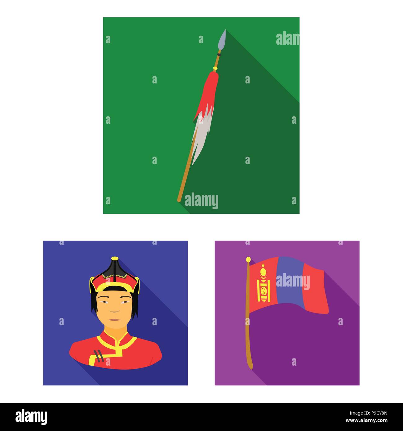 Country Mongolia flat icons in set collection for design.Territory and ...