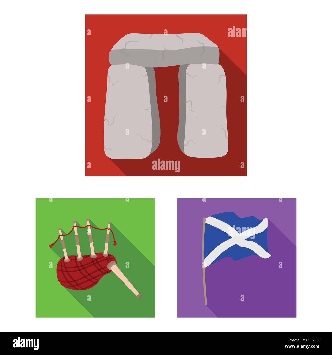 Country Scotland flat icons in set collection for design. Sightseeing ...
