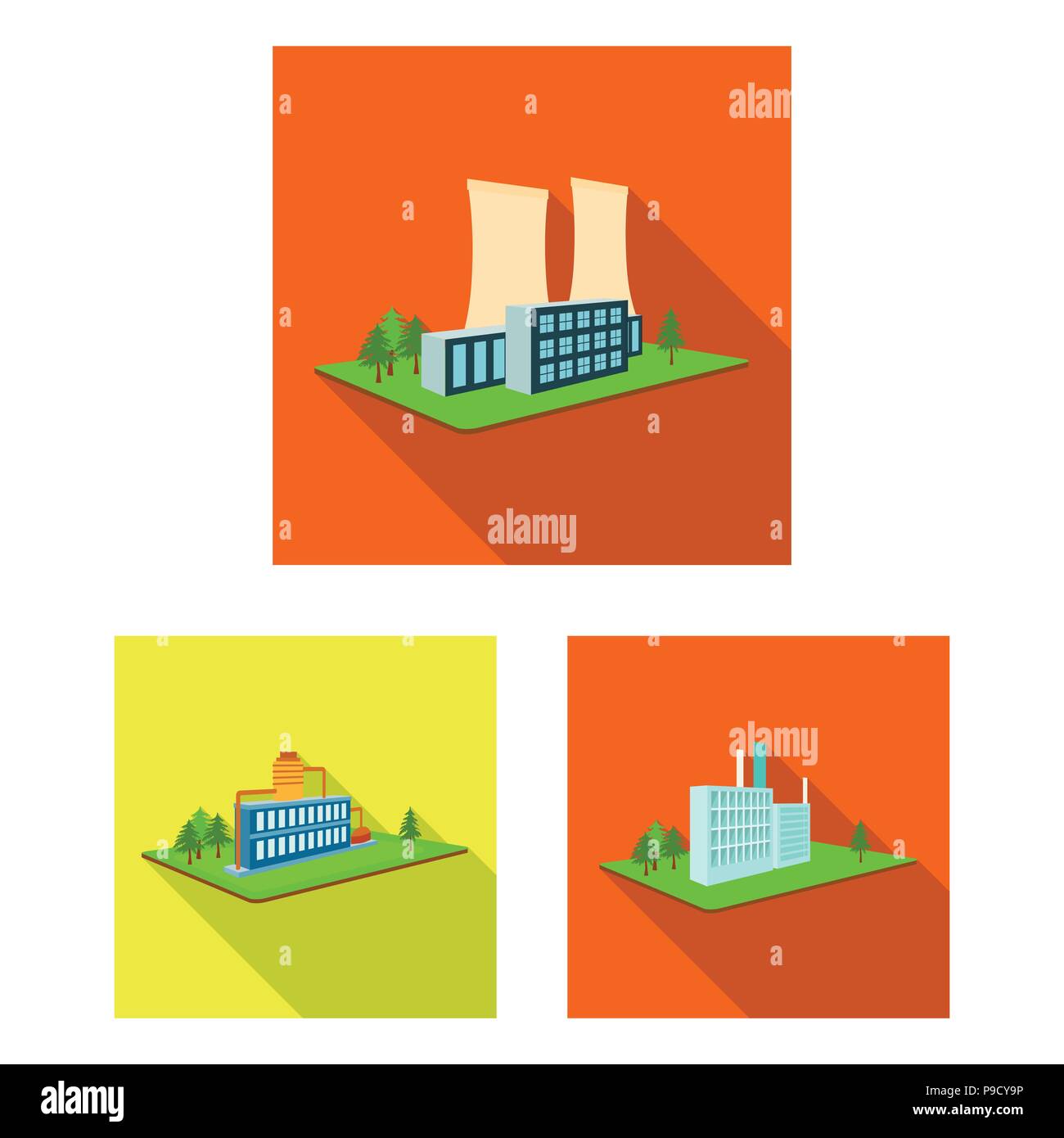 Factory and plant flat icons in set collection for design. Production ...
