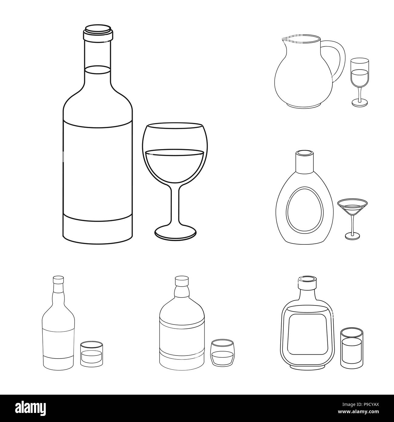 Types of alcohol outline icons in set collection for design. Alcohol in ...