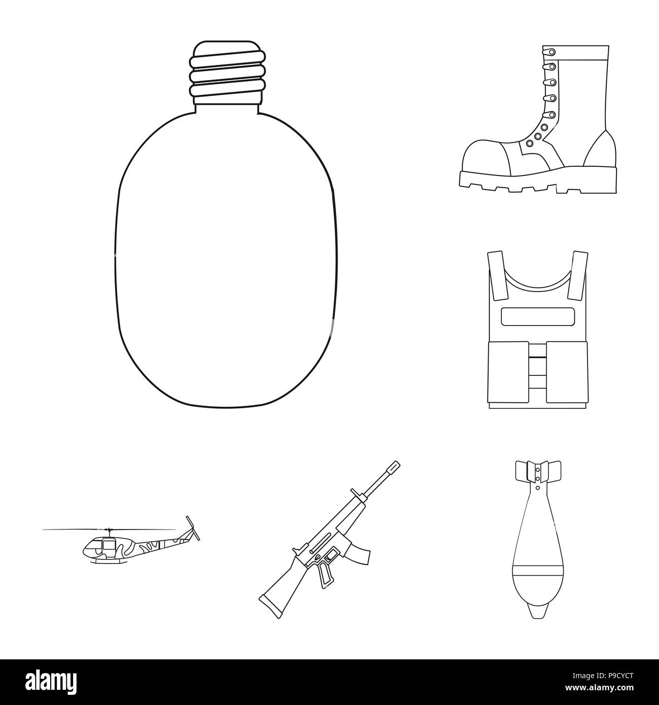 Army and armament outline icons in set collection for design. Weapons ...