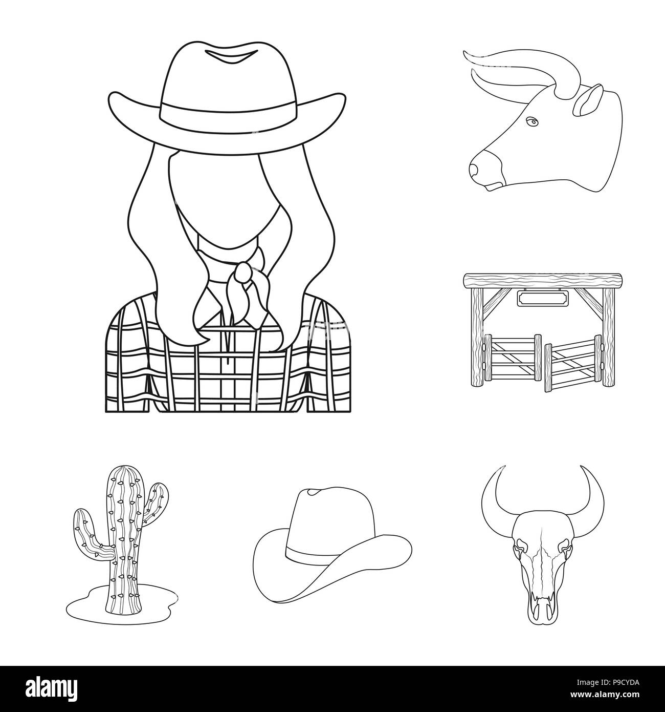 Rodeo, competition outline icons in set collection for design. Cowboy ...