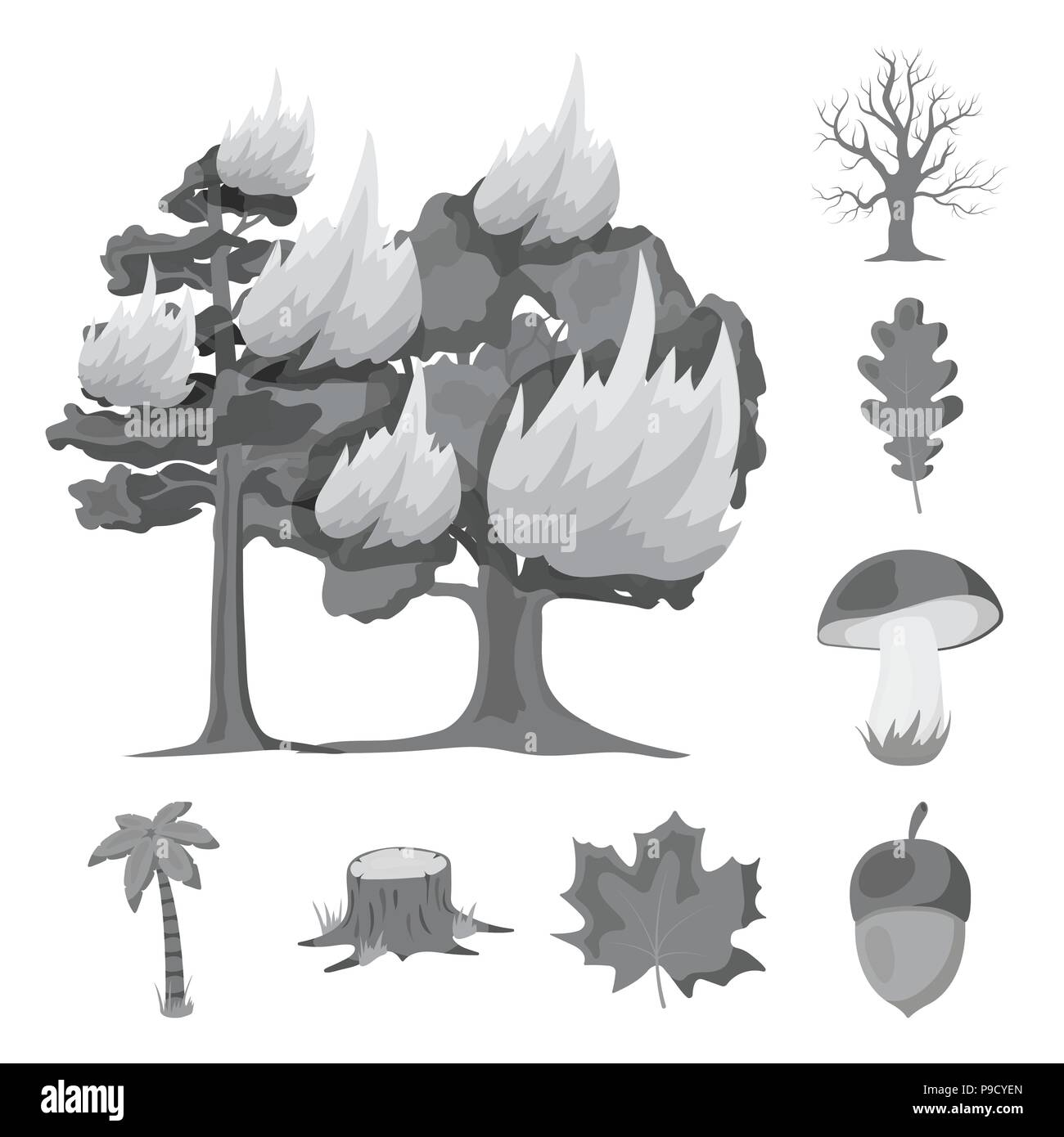 Forest and nature monochrome icons in set collection for design. Forest ...
