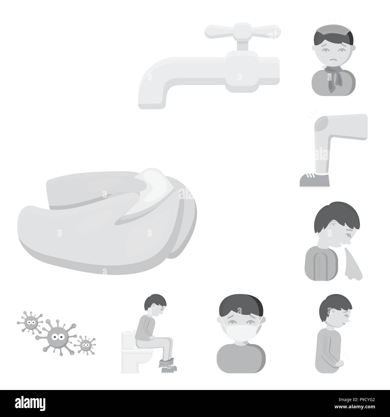 The sick man monochrome icons in set collection for design.Illness and ...