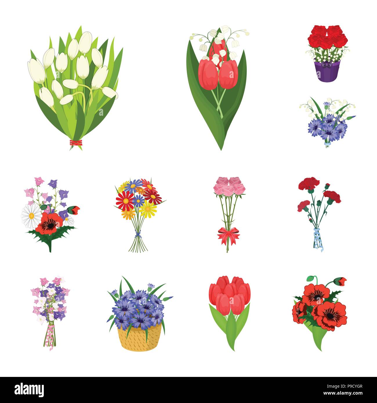 A bouquet of fresh flowers cartoon icons in set collection for design ...