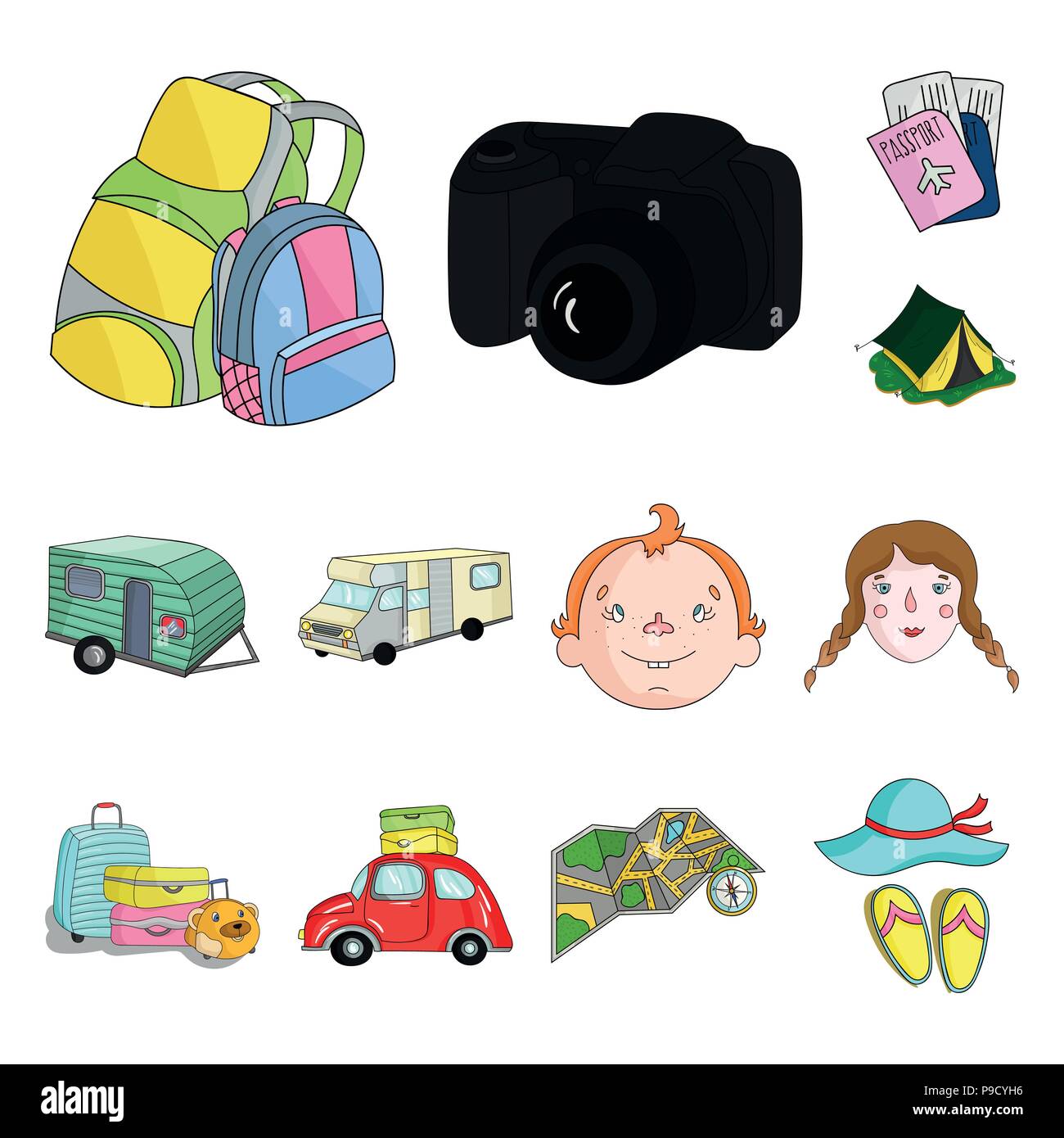 Family holiday cartoon icons in set collection for design. Recreation ...