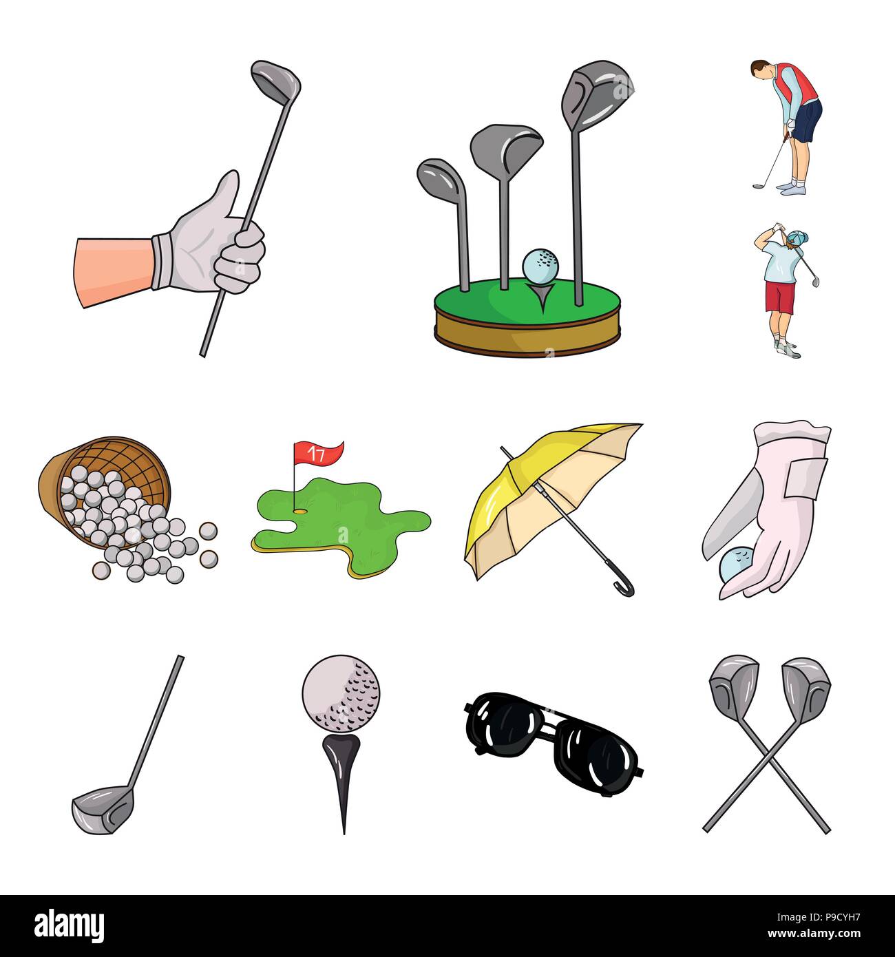 Golf and attributes cartoon icons in set collection for design.Golf ...