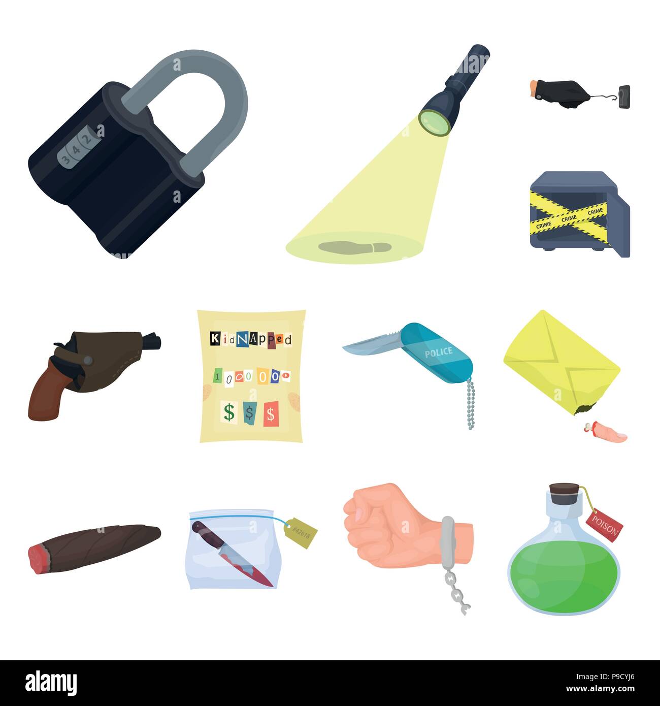 Detective agency cartoon icons in set collection for design. Crime and ...