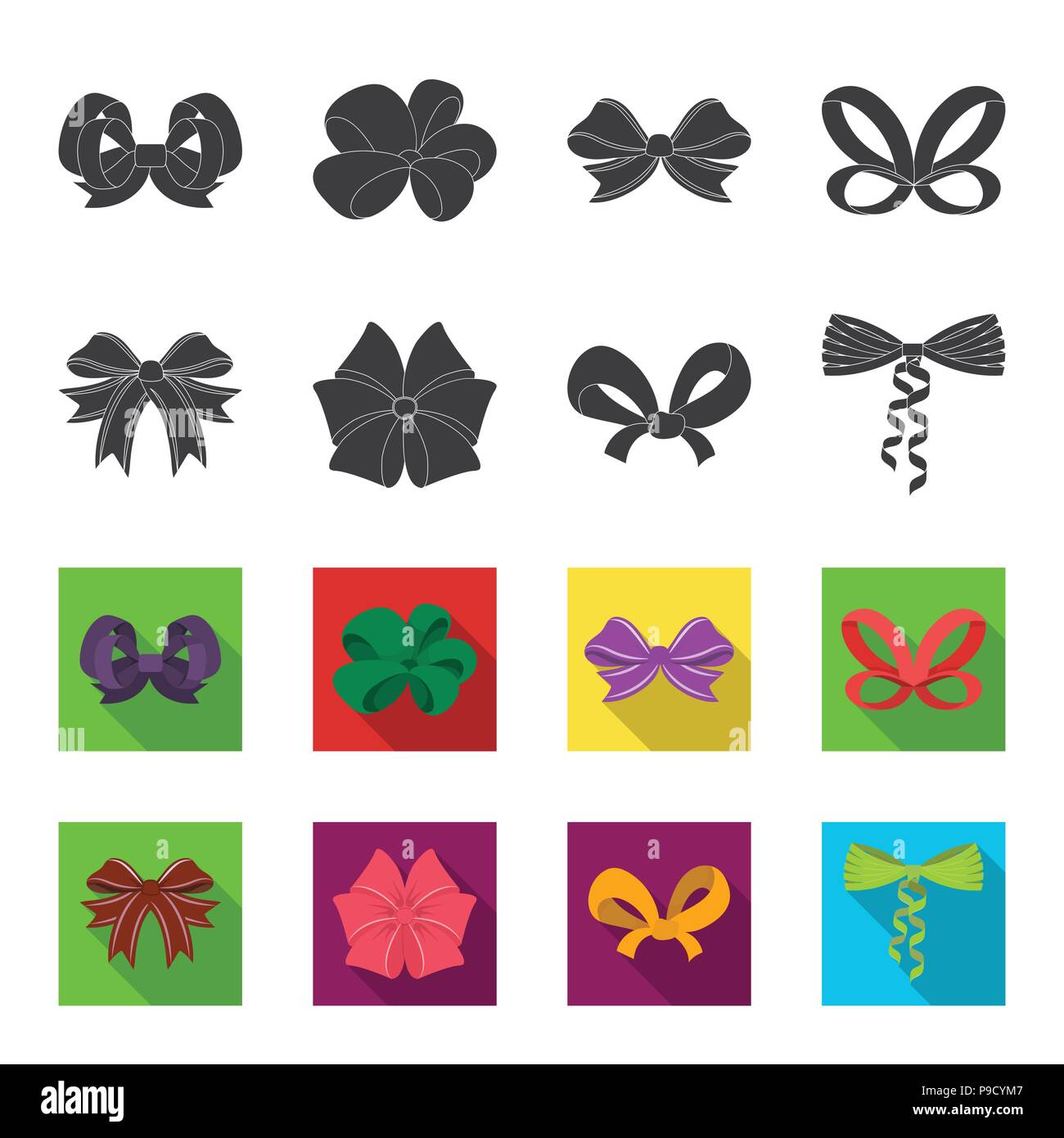 Multicolored bows cartoon,black,flat,outline icons in set collection ...
