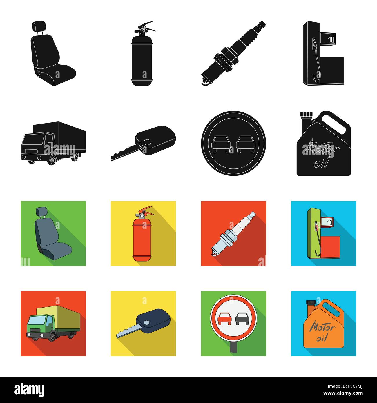 Truck with awning, ignition key, prohibitory sign, engine oil in ...