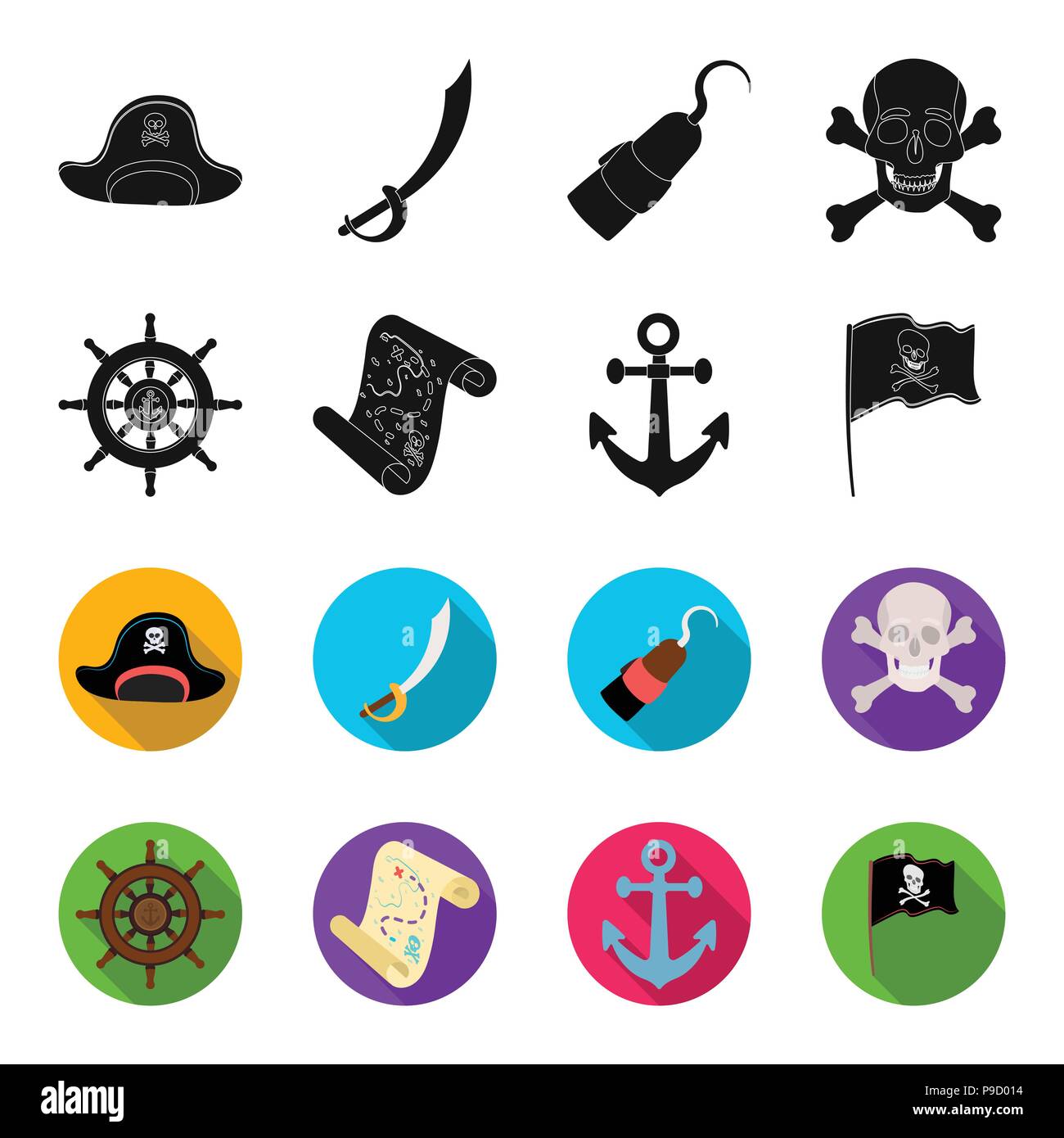 Pirate, bandit, rudder, flag .Pirates set collection icons in black ...