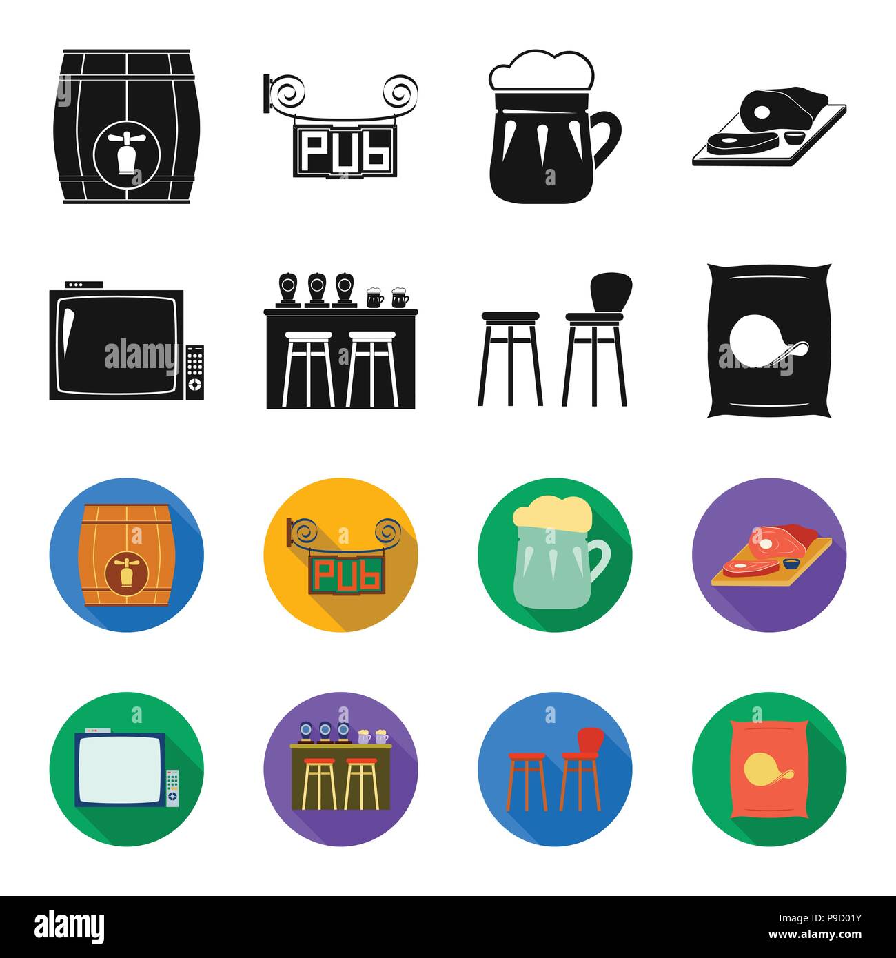 TV, bar counter, chairs and armchairs, potato chips.Pub set collection ...