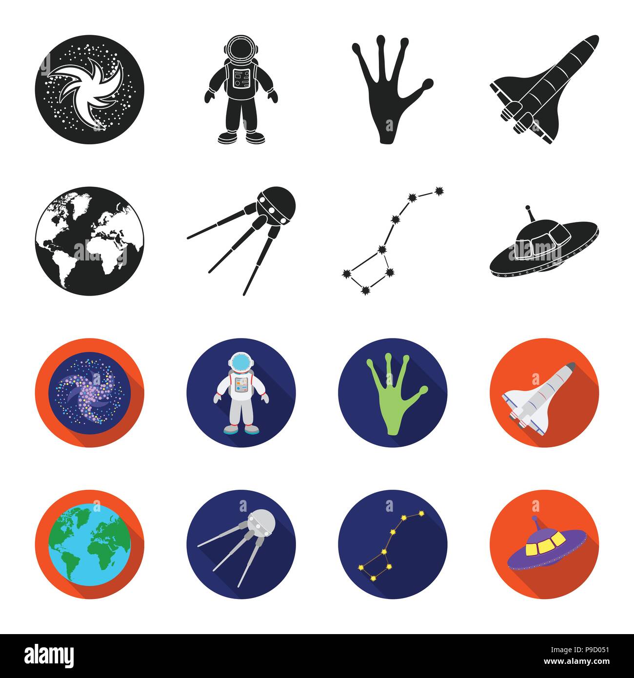 Planet Earth with continents and oceans, flying satellite, Ursa Major ...