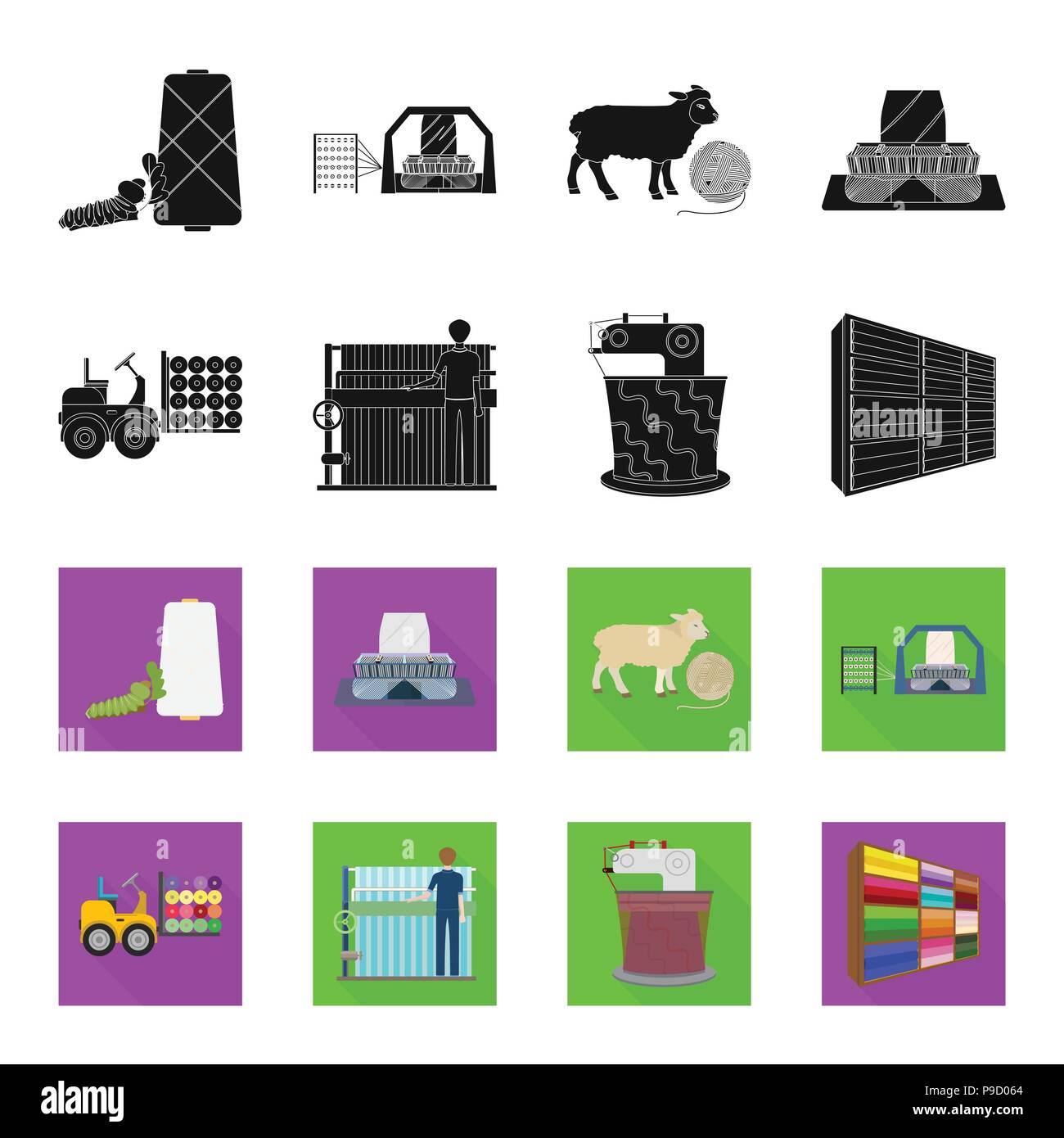 Equipment, machine, forklift and other icon in black,flet style ...