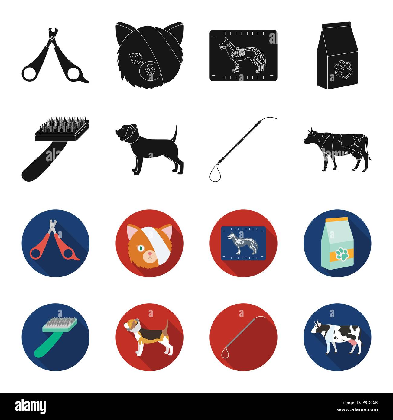 Dog, cow, cattle, pet .Vet Clinic set collection icons in black,flet ...