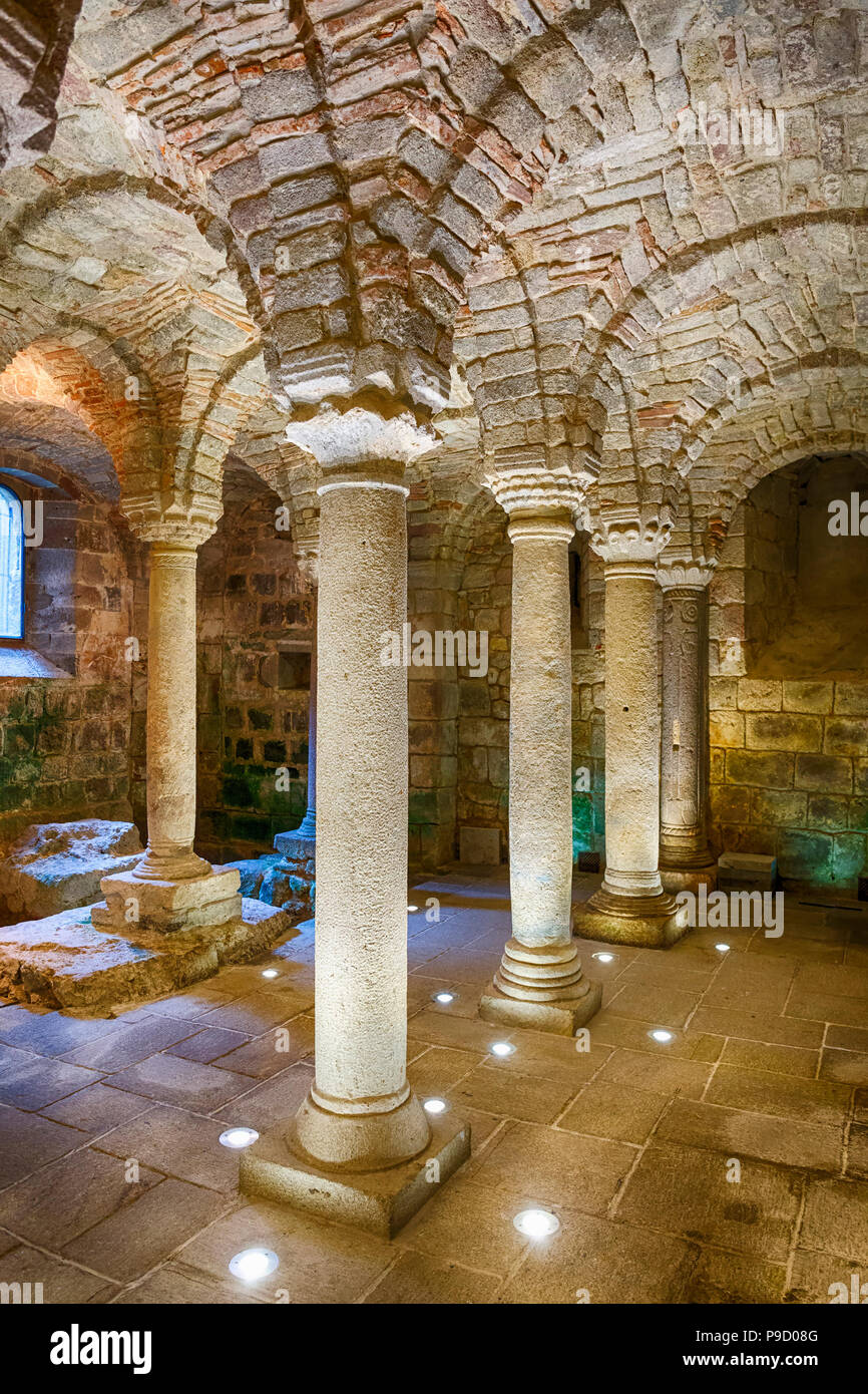 Interior of an old crypt with pillars in a church Stock Photo - Alamy