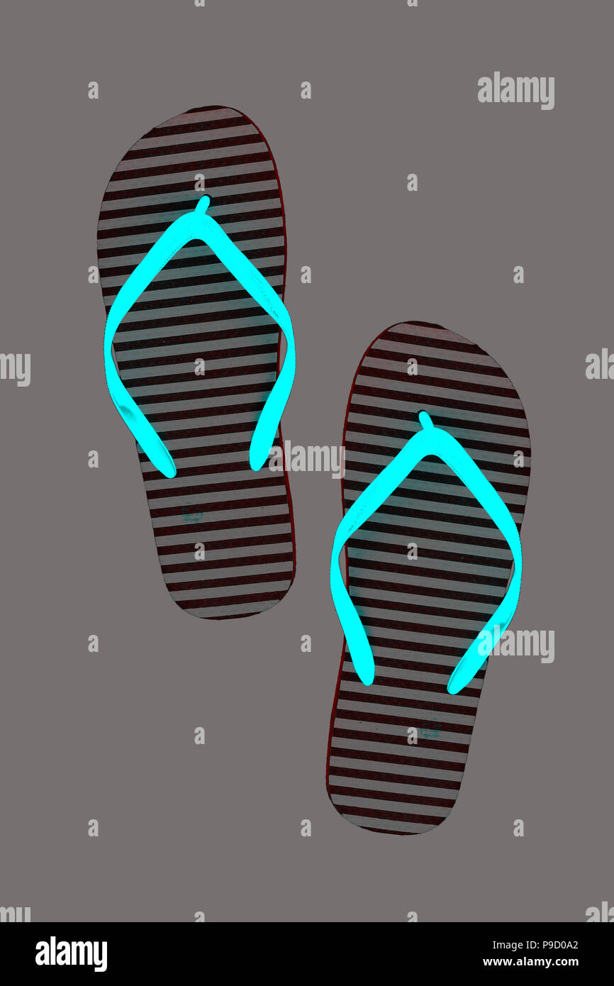 Striped rubber flip flops, isolated. Style: abstraction, neonmonochrome ...