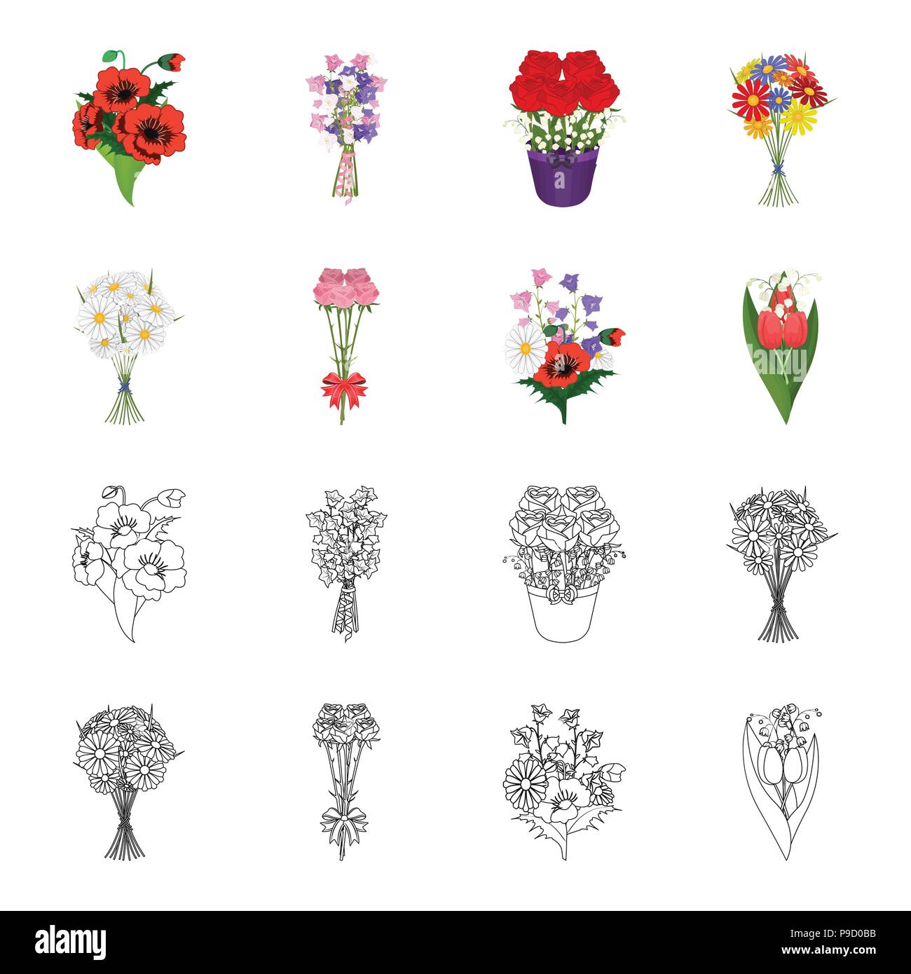 A bouquet of fresh flowers cartoon,outline icons in set collection for ...