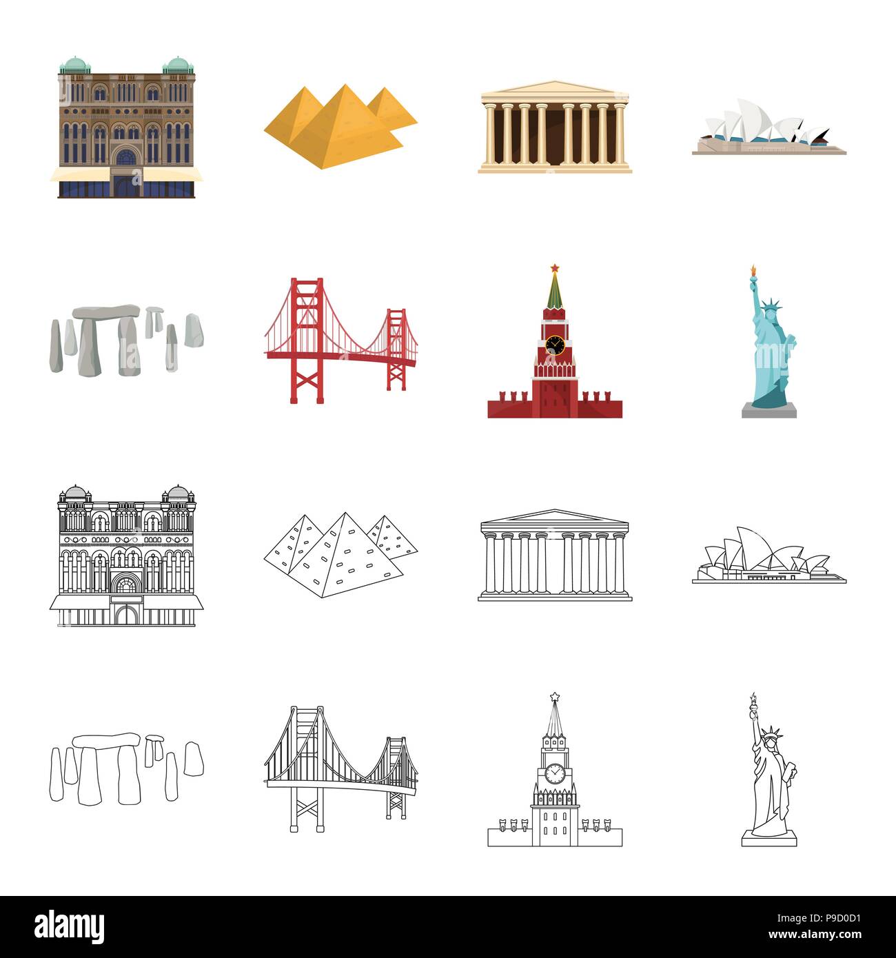 Sights of different countries cartoon,outline icons in set collection ...