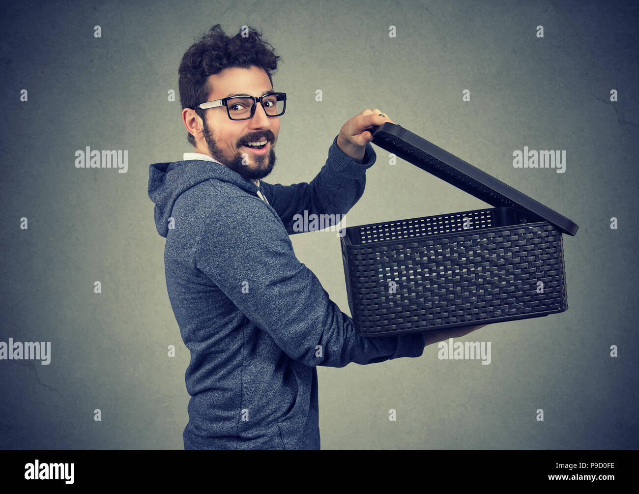 Man opening a secret box hi-res stock photography and images - Alamy