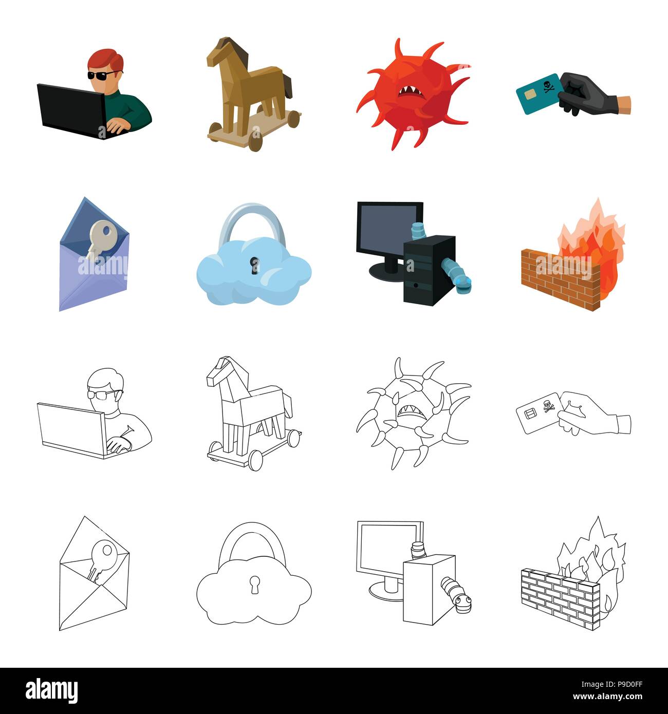 System Internet Connection Code Hackers And Hacking Set Collection Icons In Cartoonoutline