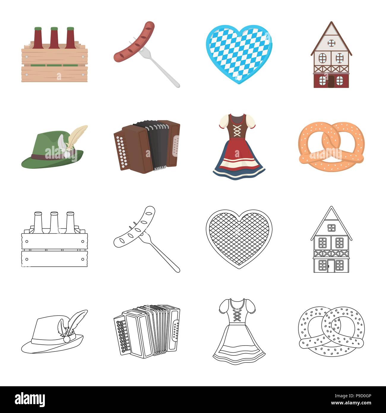 Tyrolean hat, accordion, dress, pretzel. Oktoberfest set collection ...