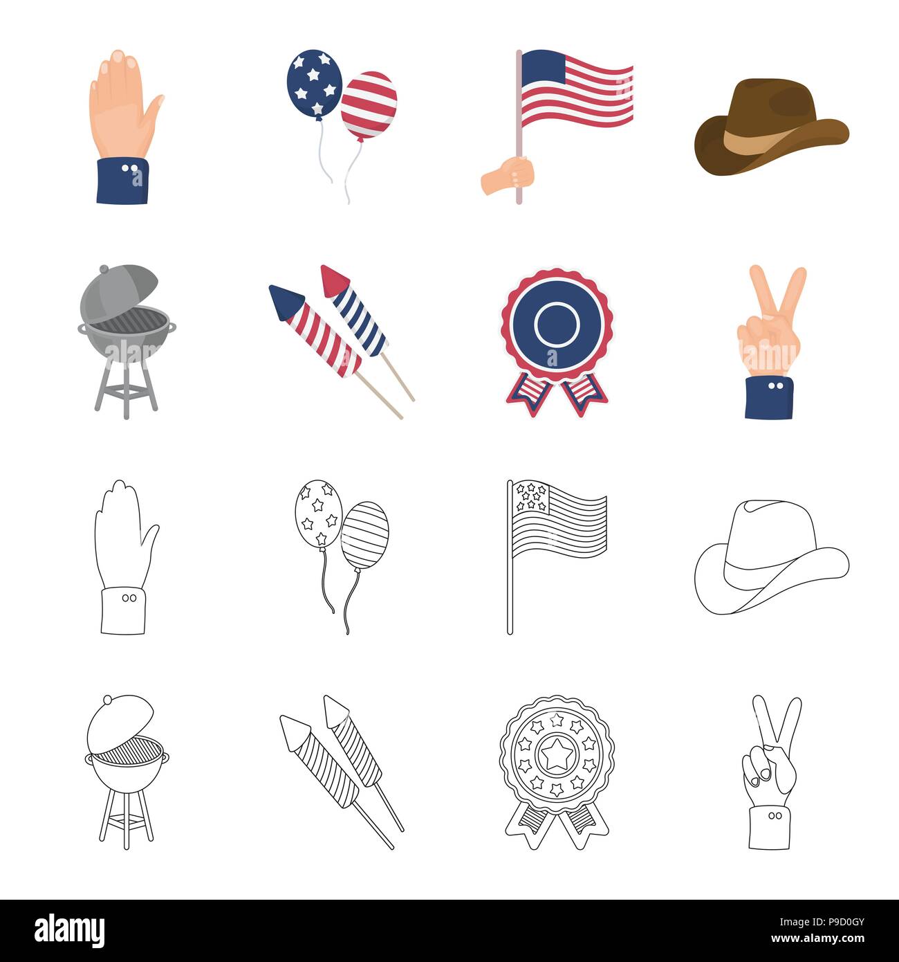 Barbecue, salute, voting ebblema, victory. The patriot day set ...