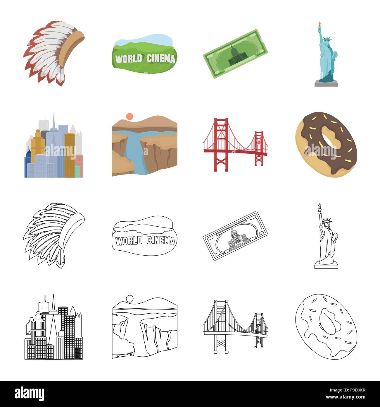 A megacity, a grand canyon, a golden gate bridge,donut with chocolate ...