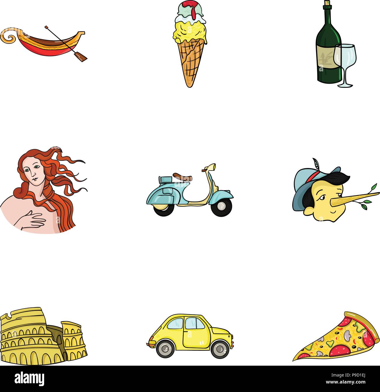 Italy country set icons in cartoon design. Big collection of Italy ...