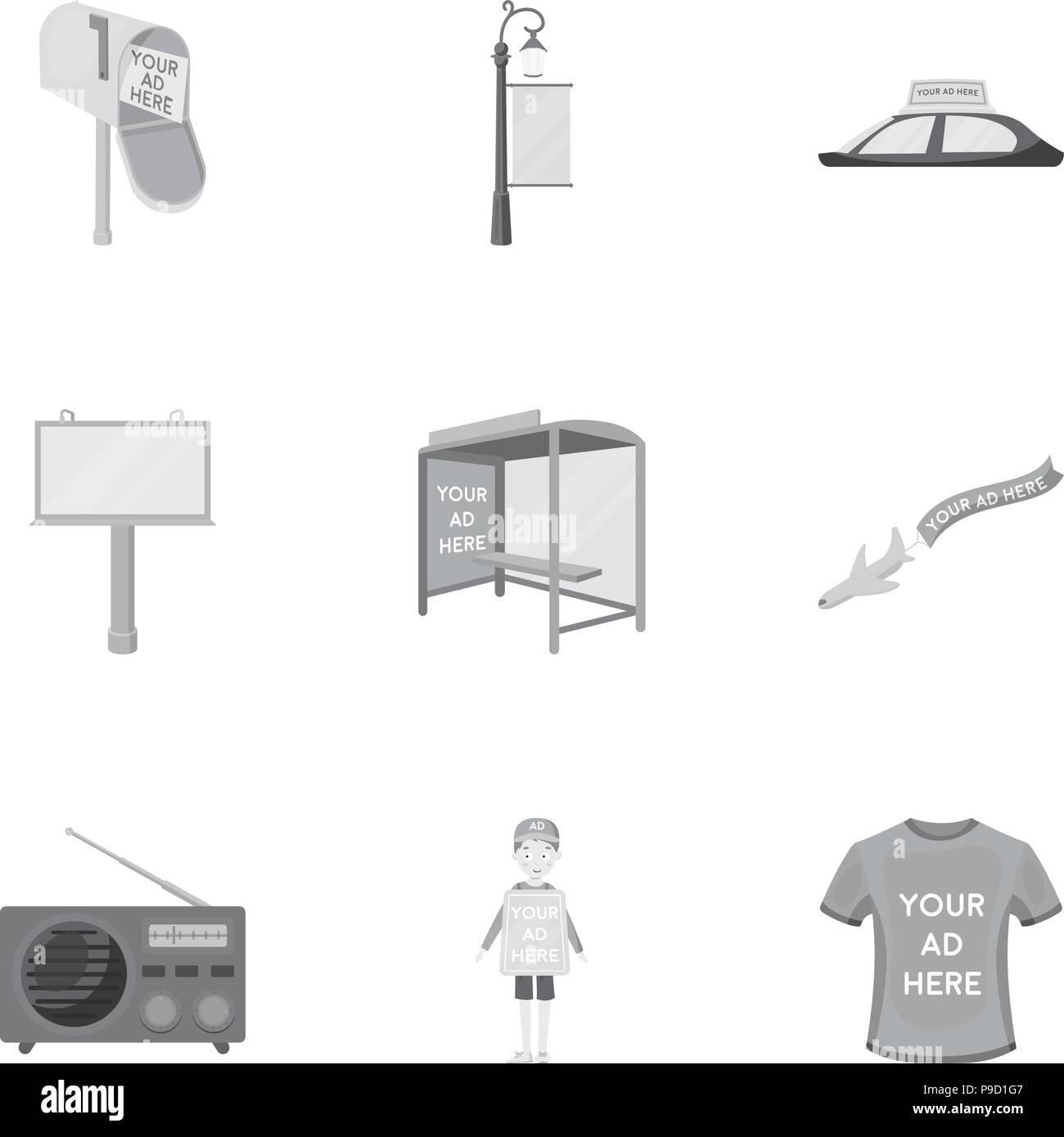 Advertising set icons in monochrome design. Big collection of ...