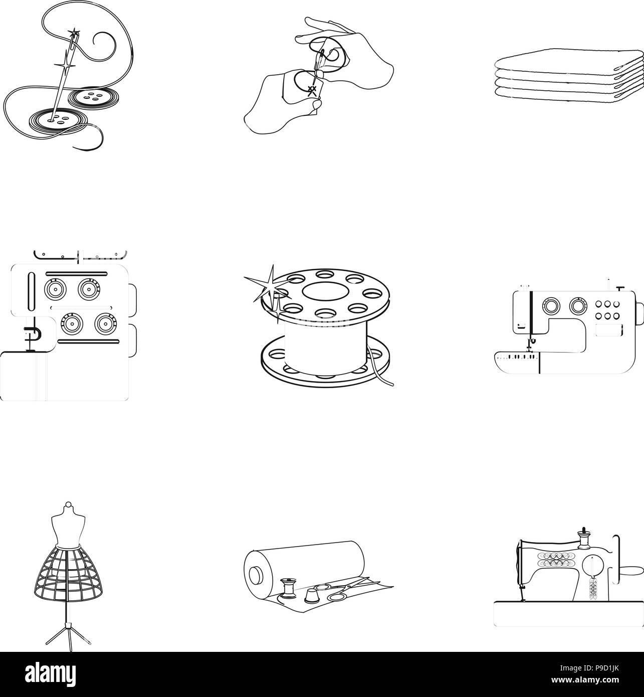 coil with thread, sewing machine, fabric and other equipment. Sewing ...