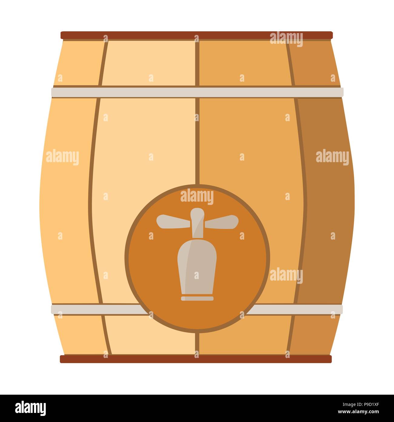 Wooden barrel with a tap icon in cartoon design isolated on white ...