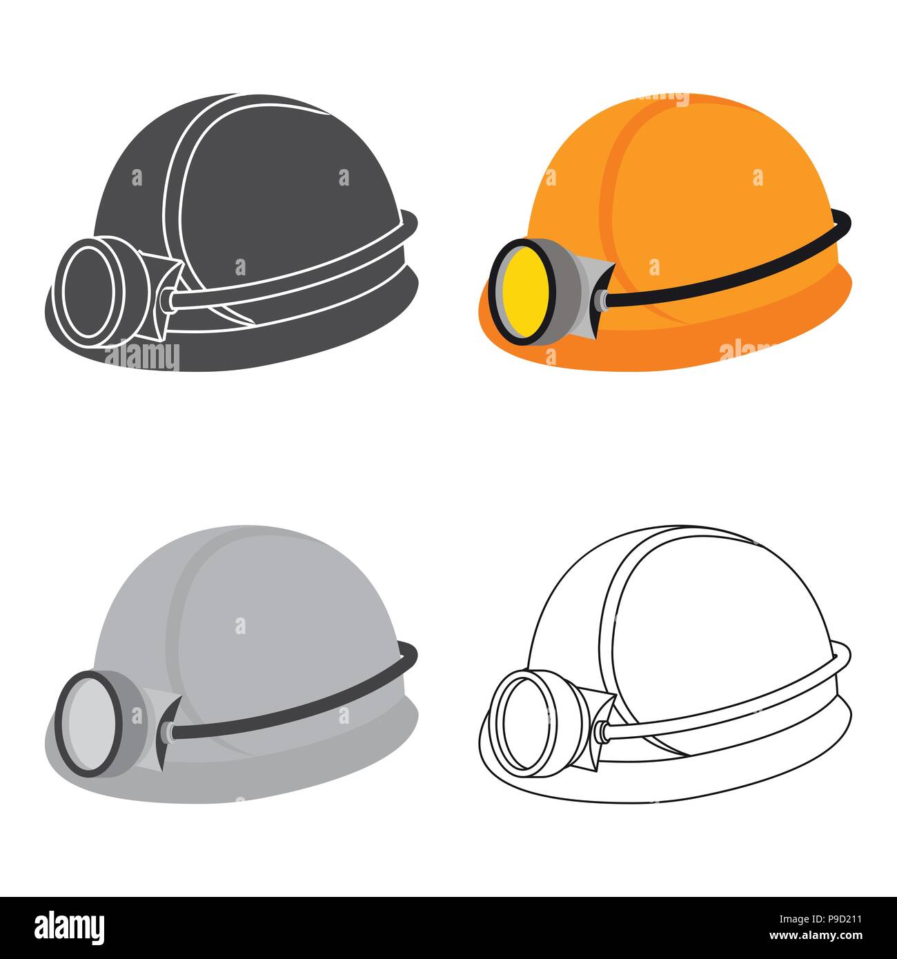 Miner's helmet icon in cartoon style isolated on white background. Mine ...