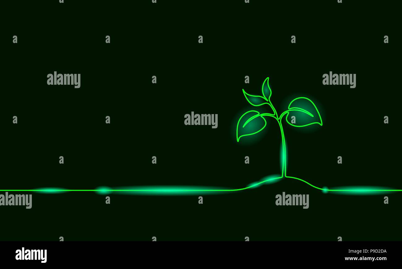 Single continuous line art growing sprout. Plant leaves seed grow soil ...