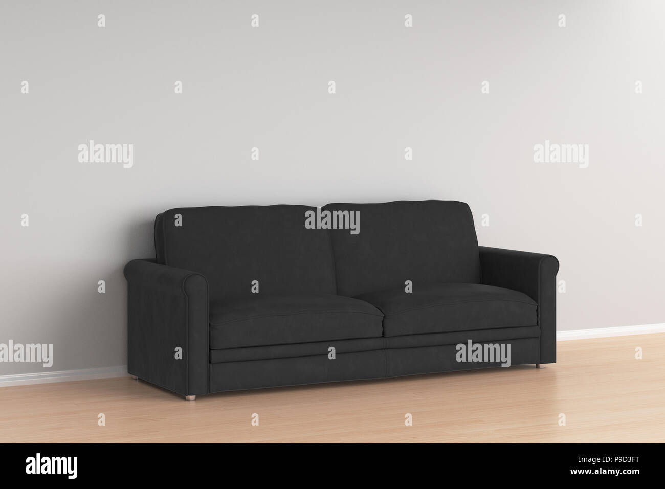 Black suede leather sofa in interior. 3d render Stock Photo - Alamy