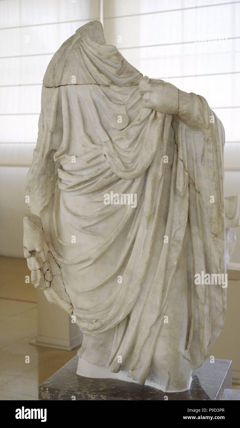 Togatus with bulla aurea (amulet). Sculpture from the Roman theater of ...
