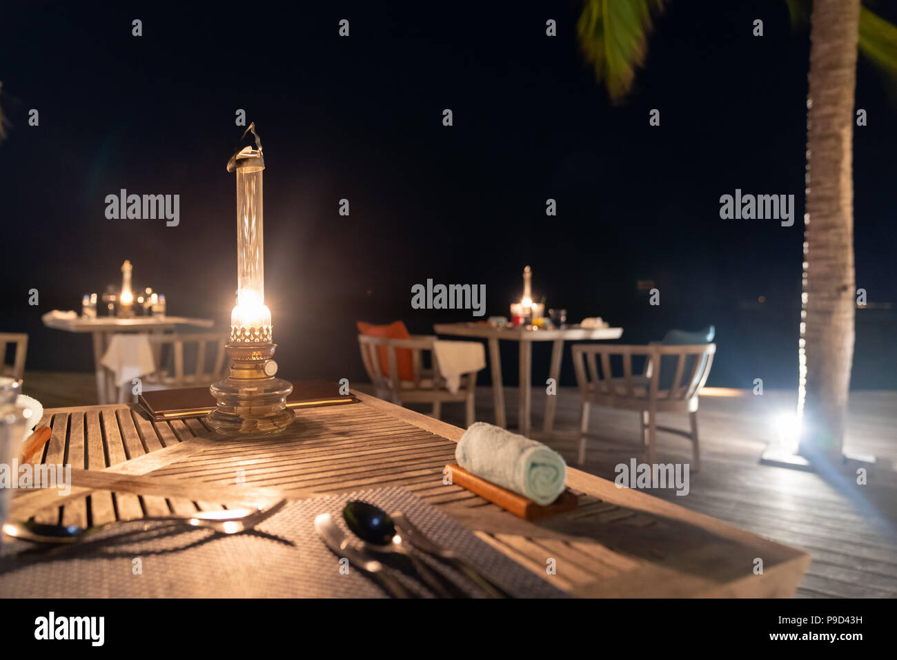 Dinner table, at the beach, vacation holiday sea background Stock Photo ...