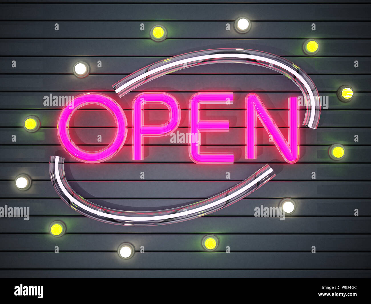 Purple neon illuminated Open signboard. 3D illustration Stock Photo - Alamy