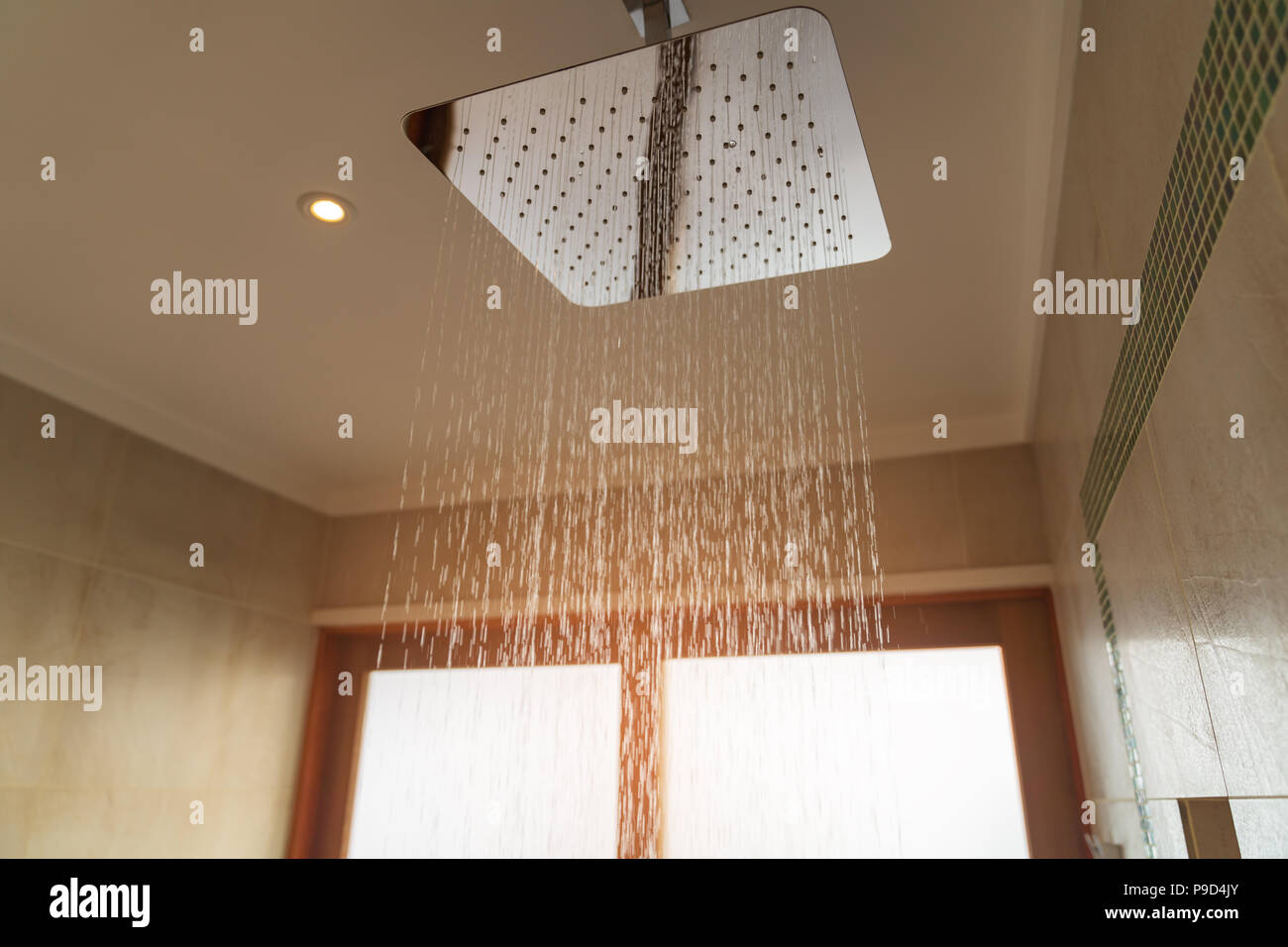 Close up shower on bathroom background, interior room concept Stock ...
