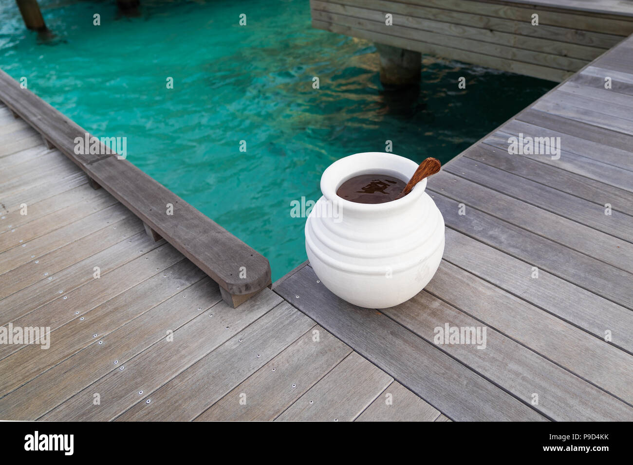Beautiful tropical Maldives island summer vacation with white jar on ...