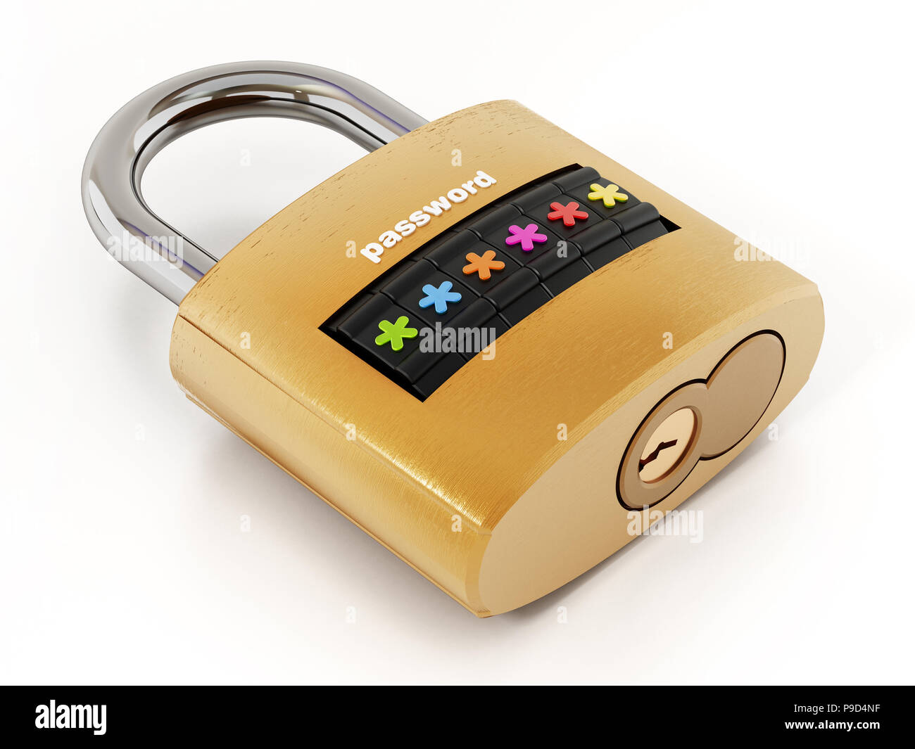 Padlock with password screen isolated on white background. 3D ...