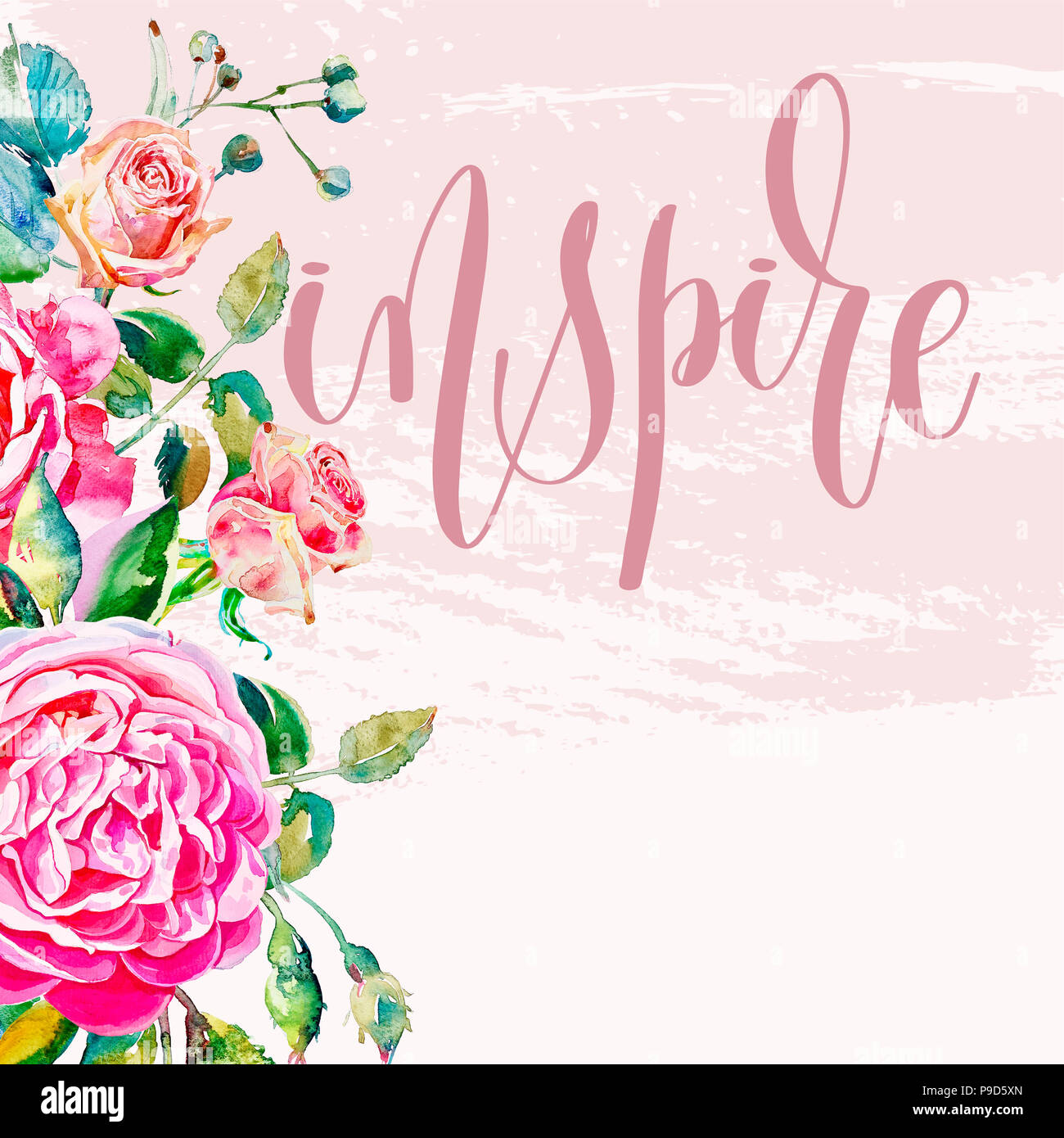 inspire - hand lettering inscription on pink brush stroke background ...