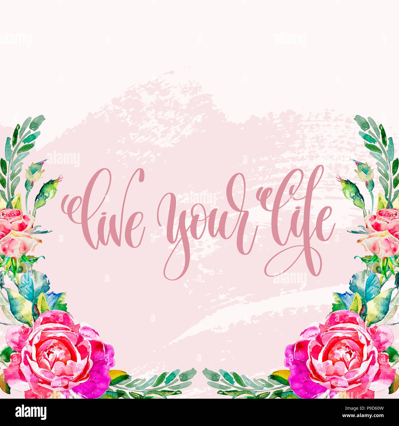 live your life - hand lettering text on brush stroke grunge background ...