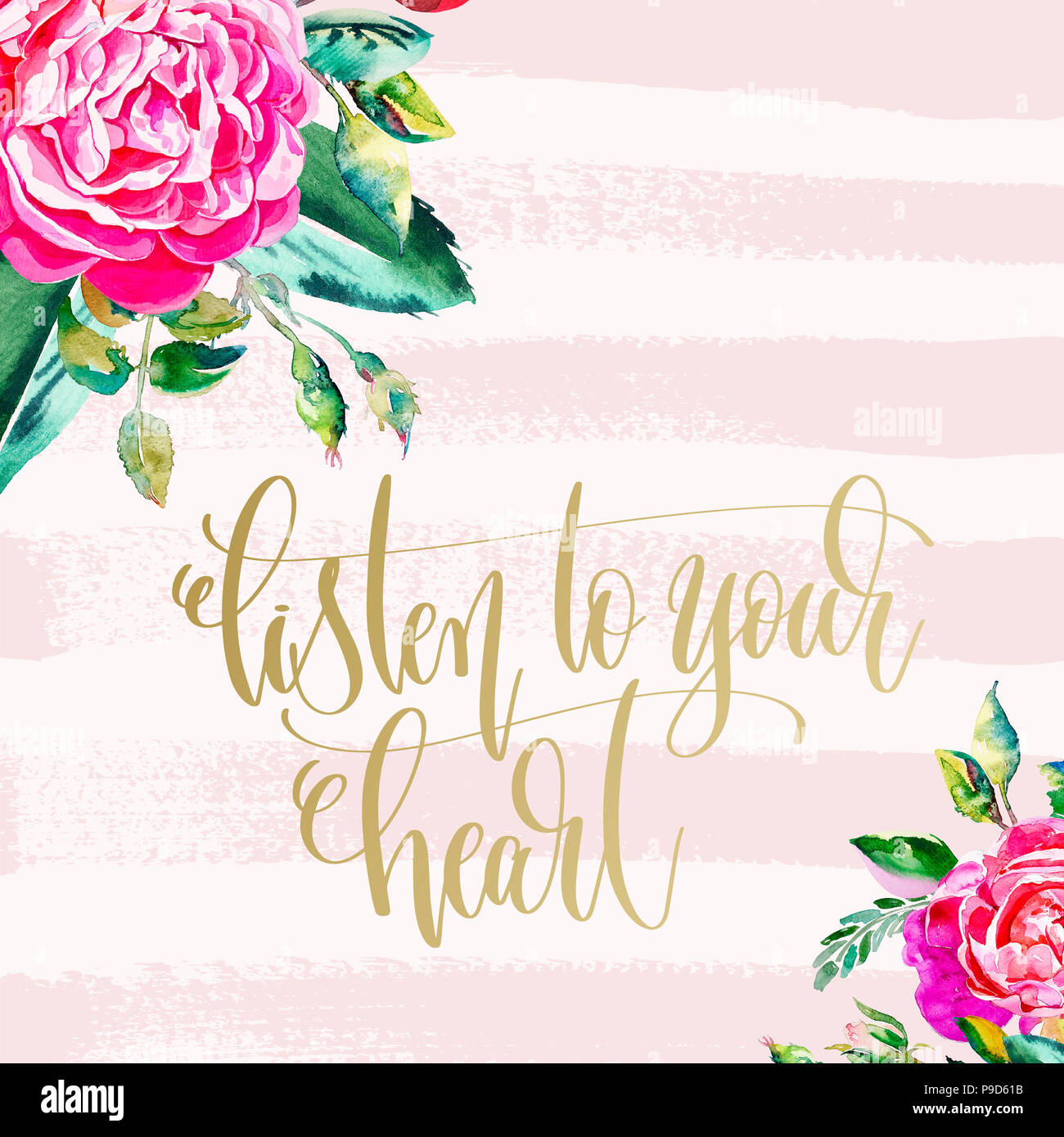 listen to your heart - hand lettering text on brush stroke grunge ...