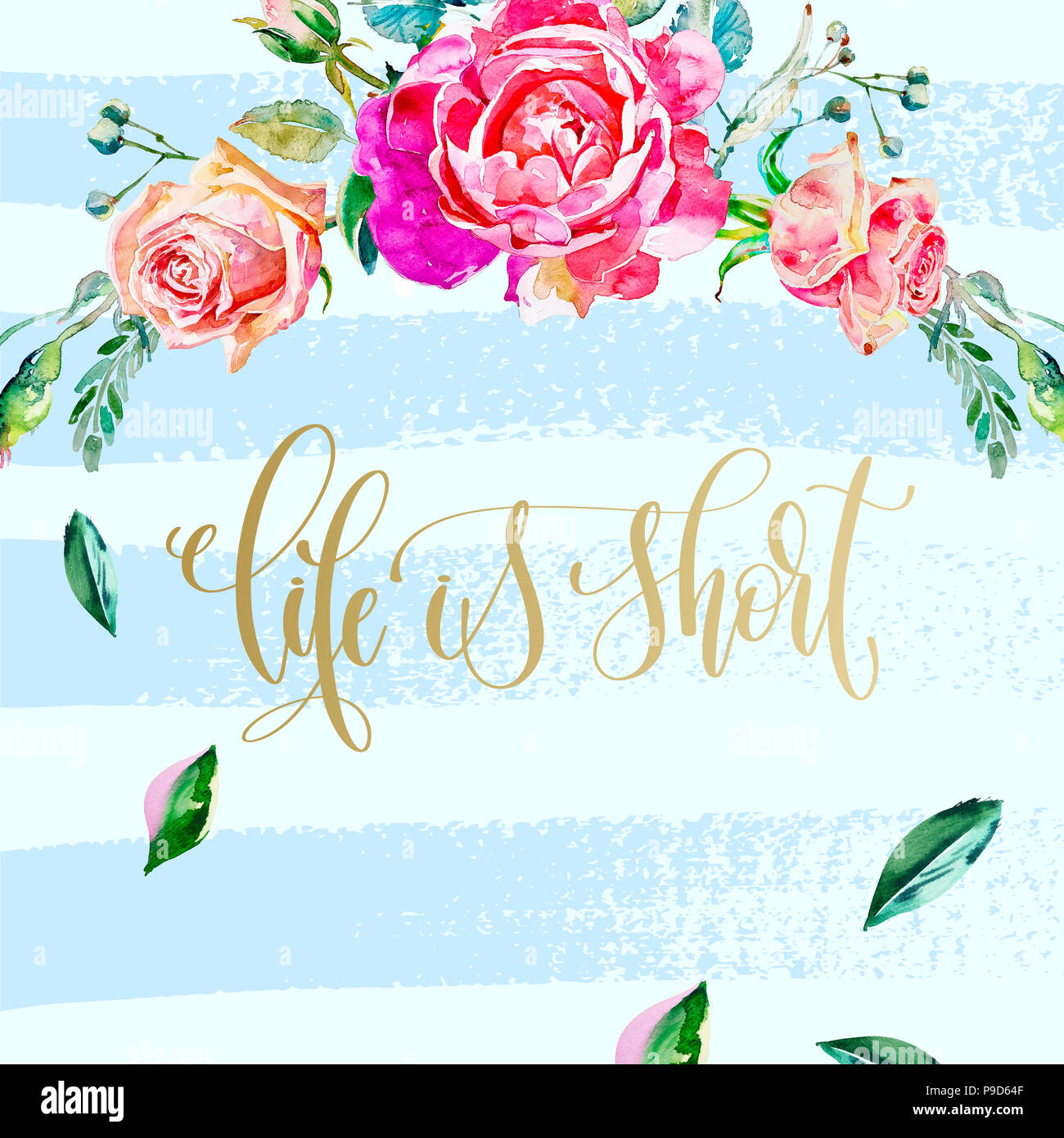 life is short - hand lettering text on brush stroke grunge background ...