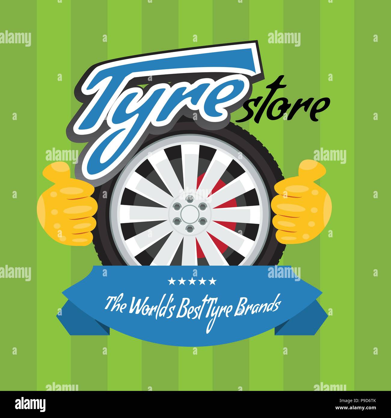 Tyre store or repair logo with red ribbon. Modern, solid and flat color ...