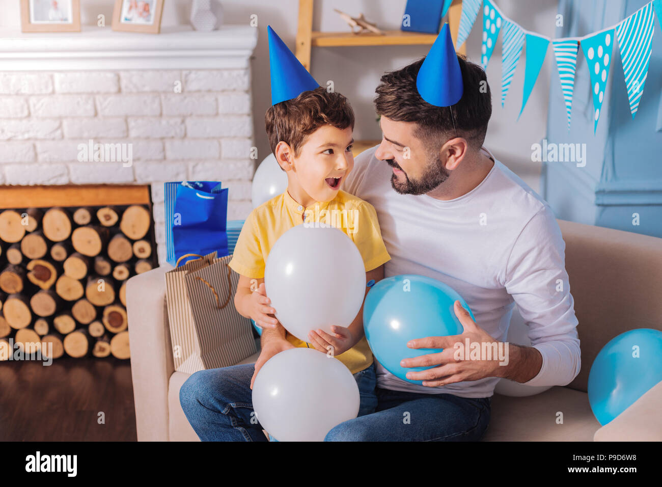 Cheerful boy spending day with daddy Stock Photo - Alamy